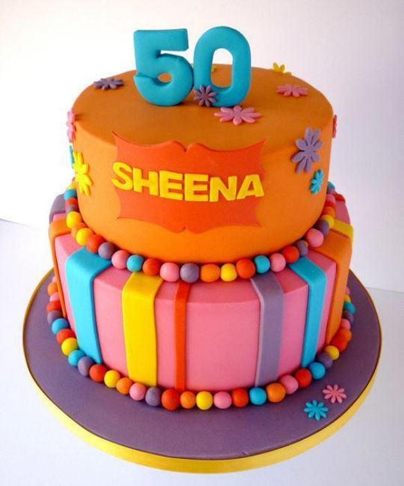 Brightly coloured birthday cakes