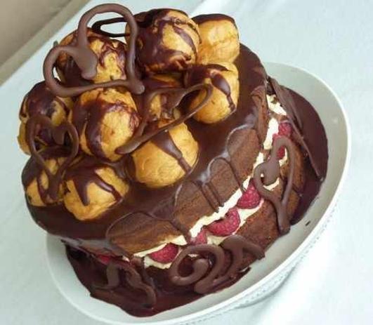 Profiterole birthday cake