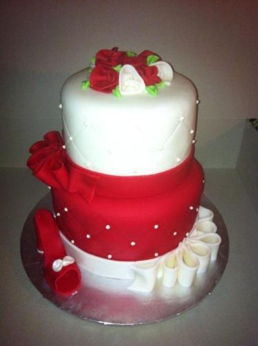 Red and white birthday cakes